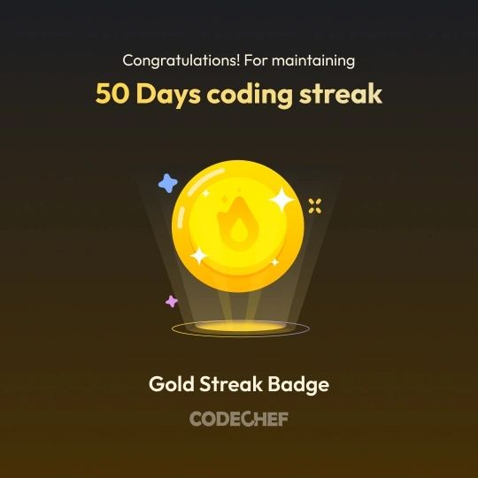 Participating in CodeChef's 50 Days Stream Problem Solving Challenge ... Participating in CodeChef's 50 Days Stream Problem Solving Challenge ...