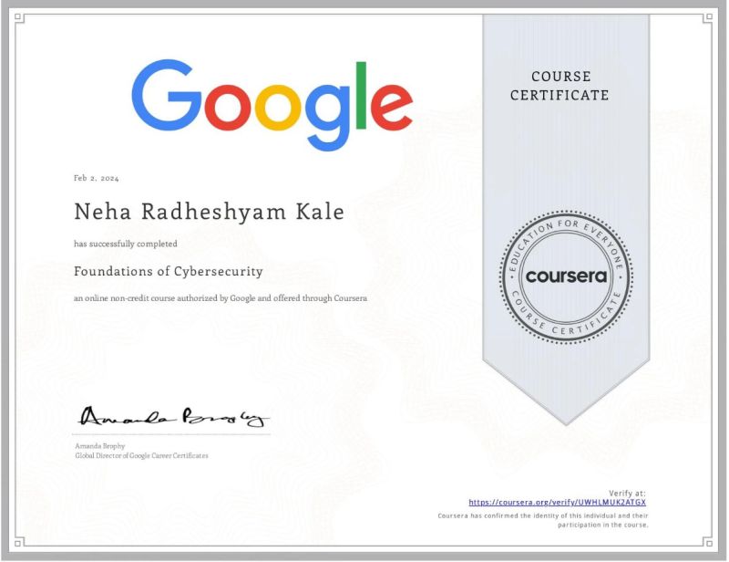 Neha Kale on LinkedIn: #connections #cybersecurity #googlecertificate # ... Neha Kale on LinkedIn: #connections #cybersecurity #googlecertificate # ...