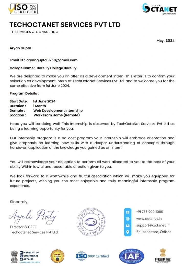 Aryan Gupta on LinkedIn: #webdevelopment #internship Aryan Gupta on LinkedIn: #webdevelopment #internship
