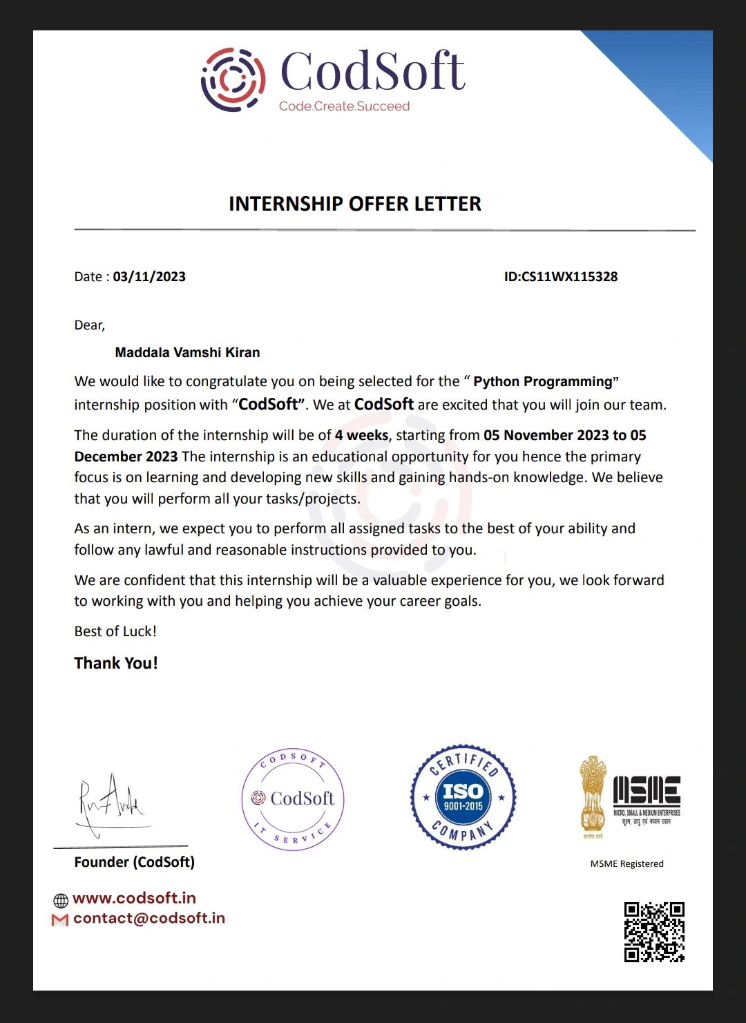 VAMSHI KIRAN MADDALA on LinkedIn: #codsoft #codsoft #pythonprogramming ... VAMSHI KIRAN MADDALA on LinkedIn: #codsoft #codsoft #pythonprogramming ...