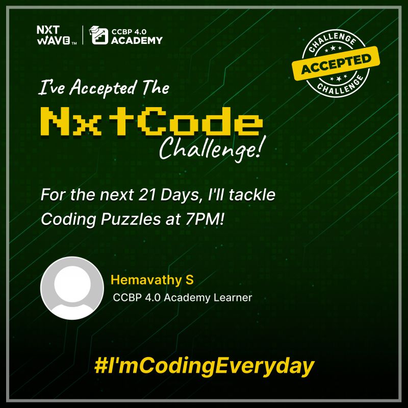 HEMAVATHY S on LinkedIn: #nxtwave #ccbp4 #codingcontest HEMAVATHY S on LinkedIn: #nxtwave #ccbp4 #codingcontest