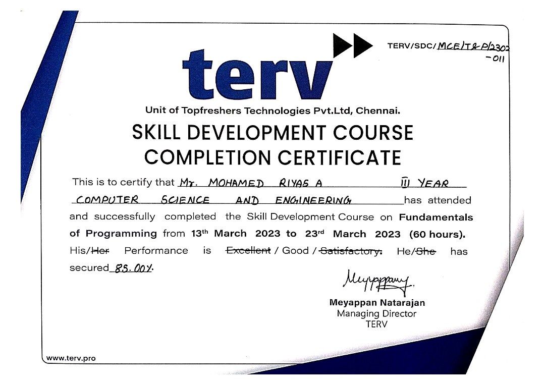 Riyas Ashraf on LinkedIn: I have earned a certificate from the TERV PRO ... Riyas Ashraf on LinkedIn: I have earned a certificate from the TERV PRO ...