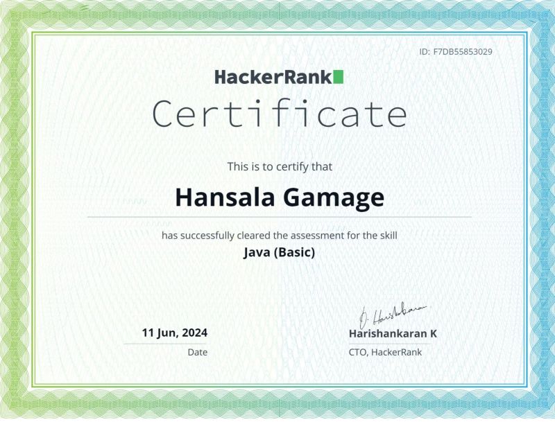 Hansala Gamage on LinkedIn: #java #certification #hackerrank # ... Hansala Gamage on LinkedIn: #java #certification #hackerrank # ...
