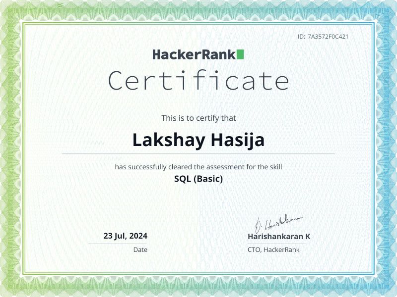 Lakshay Hasija on LinkedIn: #sql #hackerrank #certification # ... Lakshay Hasija on LinkedIn: #sql #hackerrank #certification # ...