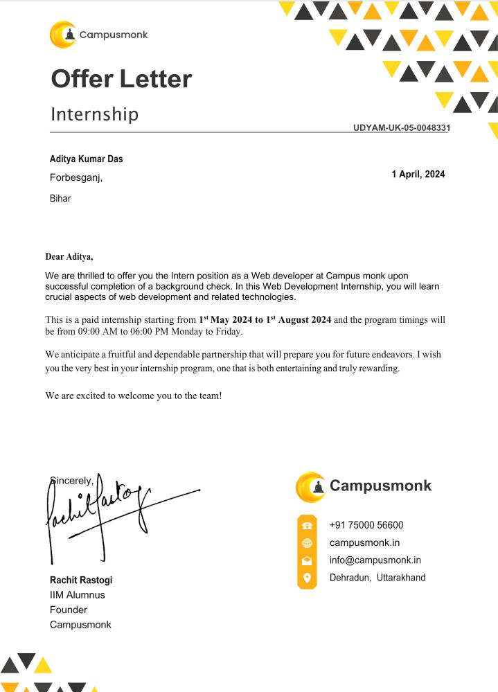 Aditya Kumar Das on LinkedIn: #internship #webdevelopment #startup # ... Aditya Kumar Das on LinkedIn: #internship #webdevelopment #startup # ...