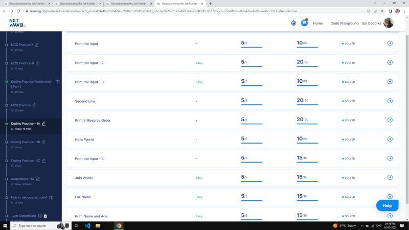 Jaini Sai deepika on LinkedIn: completed Coding Practice - 1A NxtWave ... Jaini Sai deepika on LinkedIn: completed Coding Practice - 1A NxtWave ...