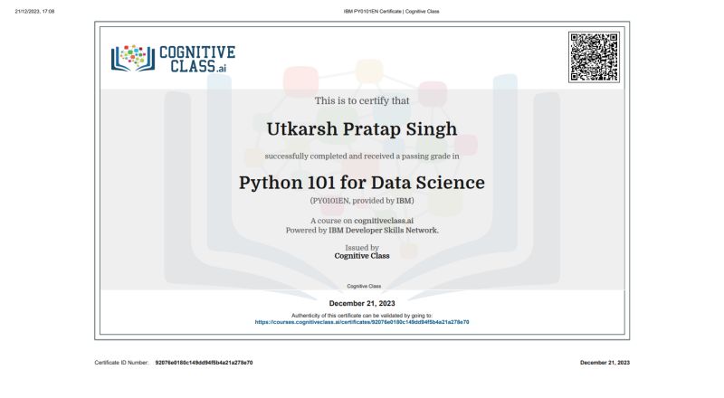 Finished Python 101 with IBM and Cognitive | Utkarsh Pratap Singh ... Finished Python 101 with IBM and Cognitive | Utkarsh Pratap Singh ...