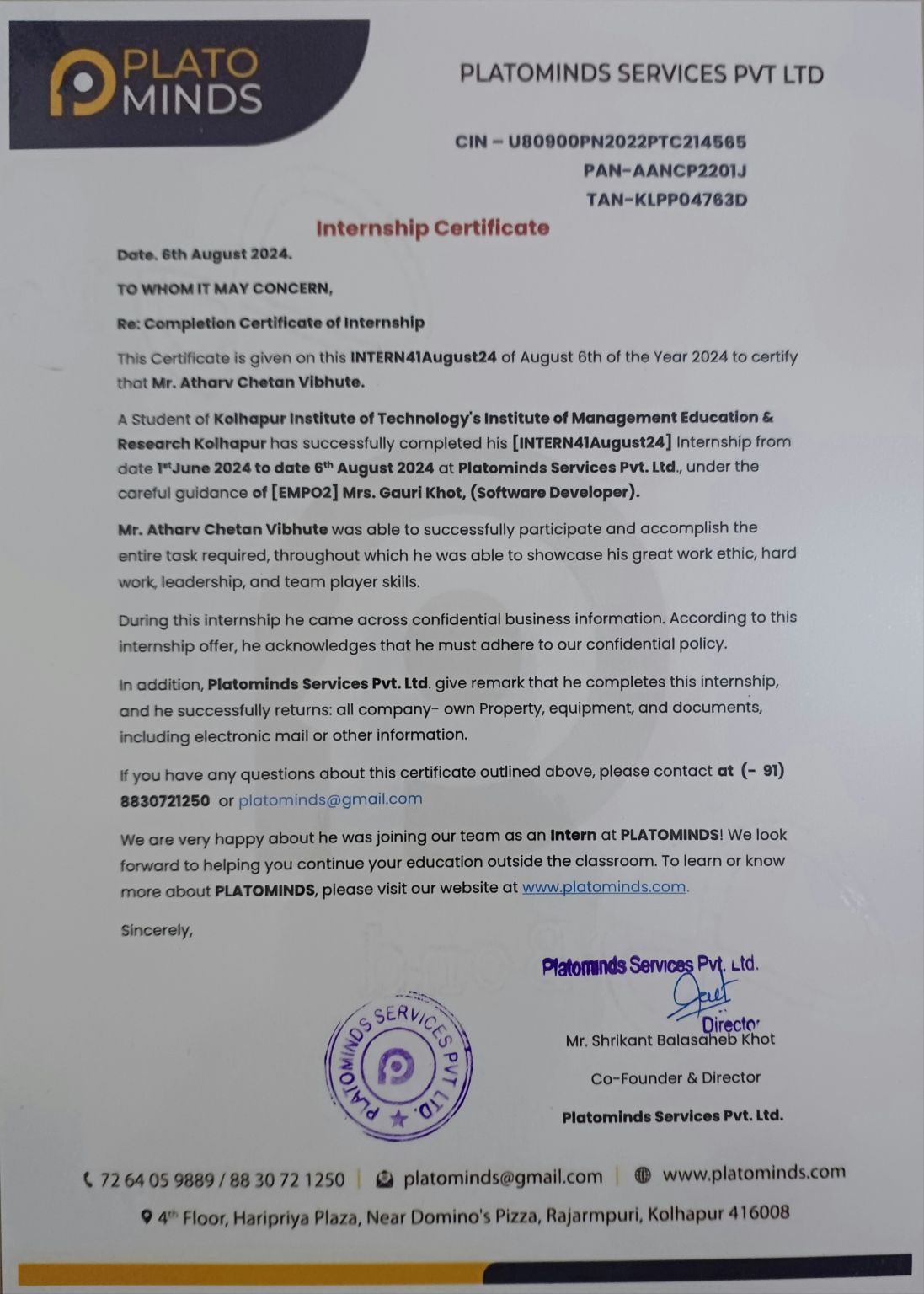 Atharv Vibhute on LinkedIn: #internshipcompleted #webdeveloper # ... Atharv Vibhute on LinkedIn: #internshipcompleted #webdeveloper # ...