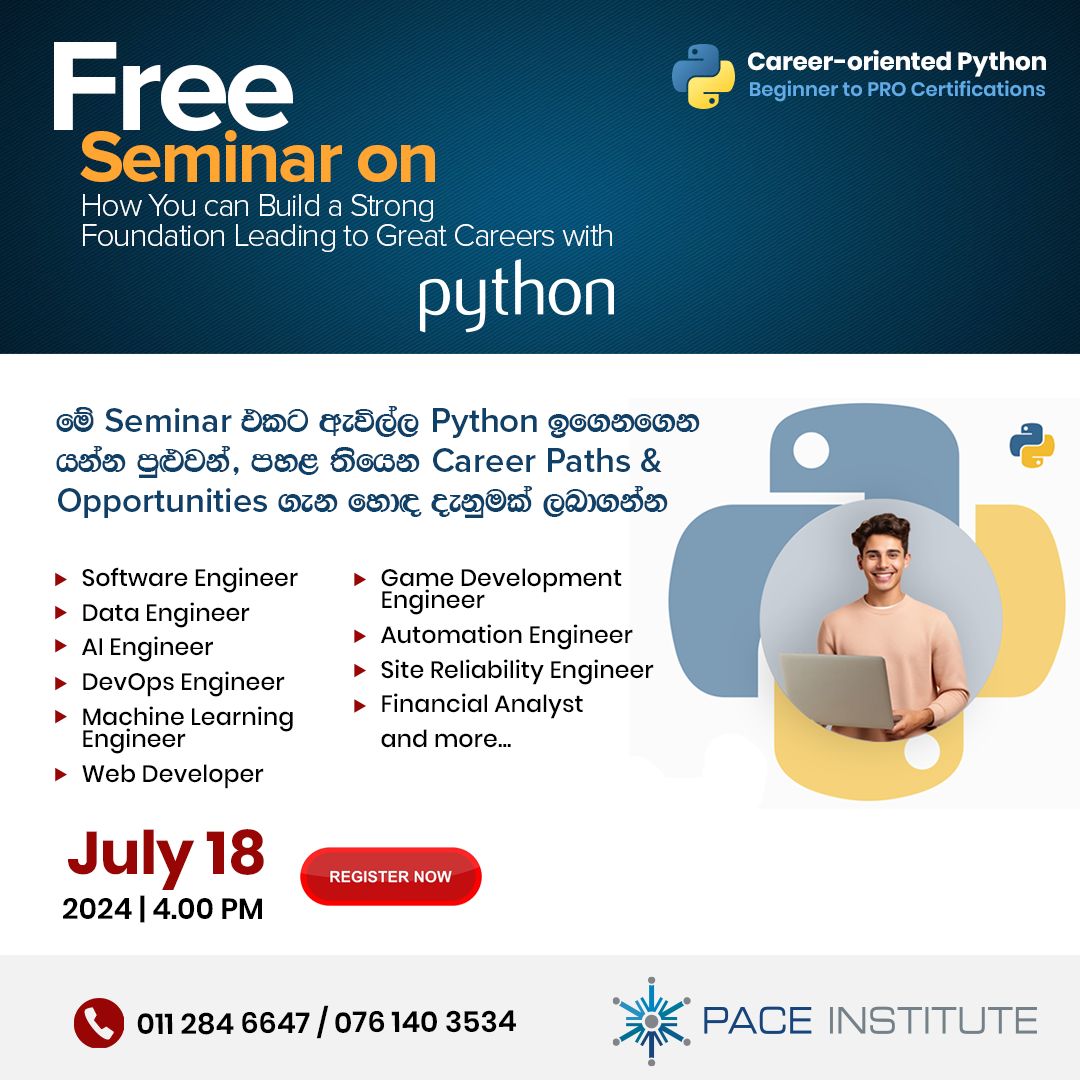 PACE Institute Sri Lanka on LinkedIn: Python අද සහ අනාගතයට හැම ක්ෂේත් ... PACE Institute Sri Lanka on LinkedIn: Python අද සහ අනාගතයට හැම ක්ෂේත් ...