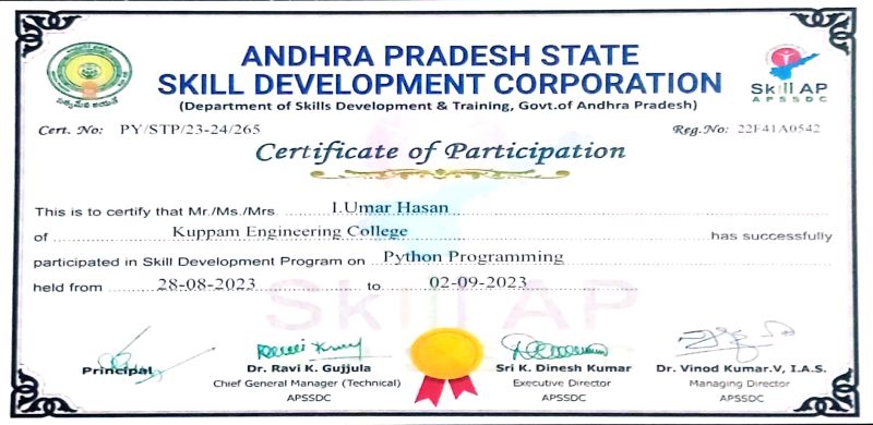 Completed Python Programming Course on APSSDC | Umar Hasan posted on ... Completed Python Programming Course on APSSDC | Umar Hasan posted on ...