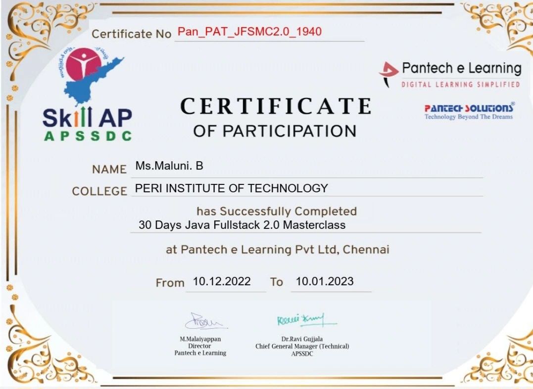 Maluni .B on LinkedIn: I have successfully completed 30 DAYS JAVA ... Maluni .B on LinkedIn: I have successfully completed 30 DAYS JAVA ...
