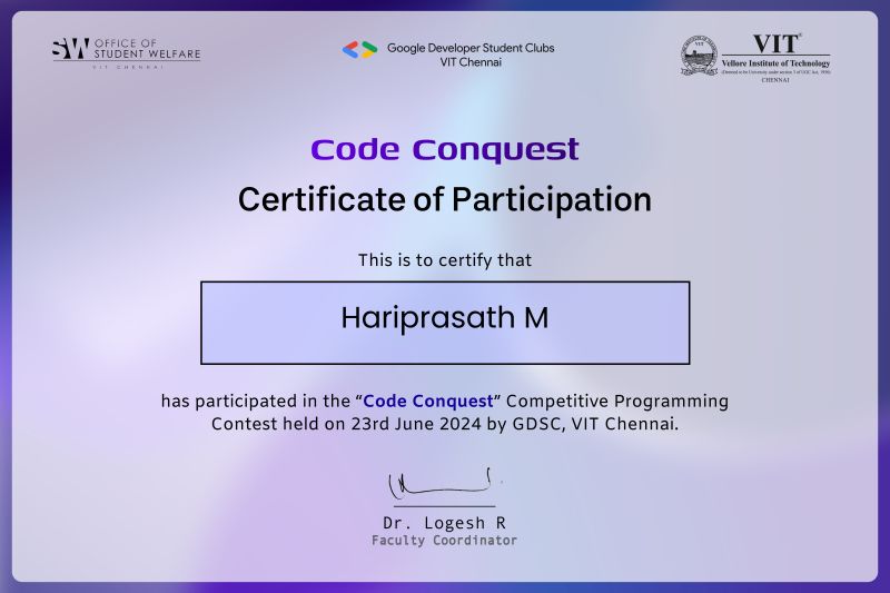 Hariprasath M on LinkedIn: #competitiveprogramming #codeconquest #gdsc ... Hariprasath M on LinkedIn: #competitiveprogramming #codeconquest #gdsc ...