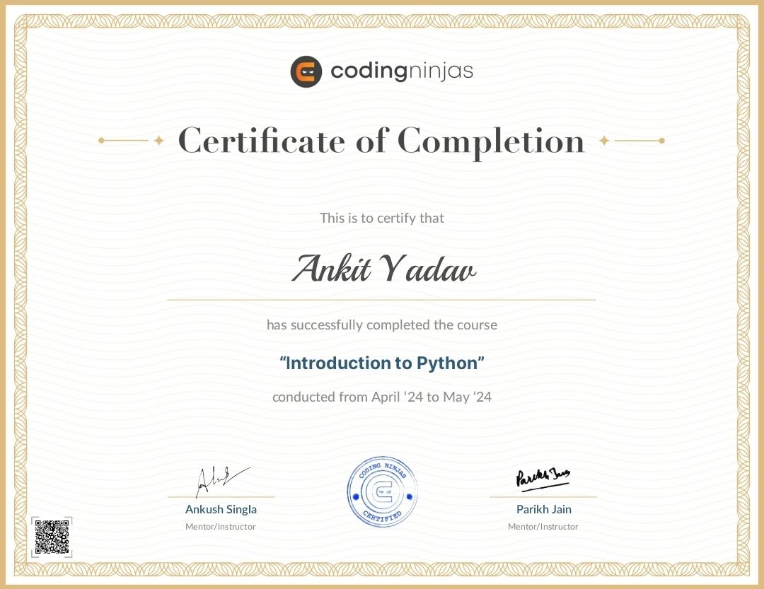 Ankit Yadav on LinkedIn: Complete Python with Coding Ninjas Ankit Yadav on LinkedIn: Complete Python with Coding Ninjas