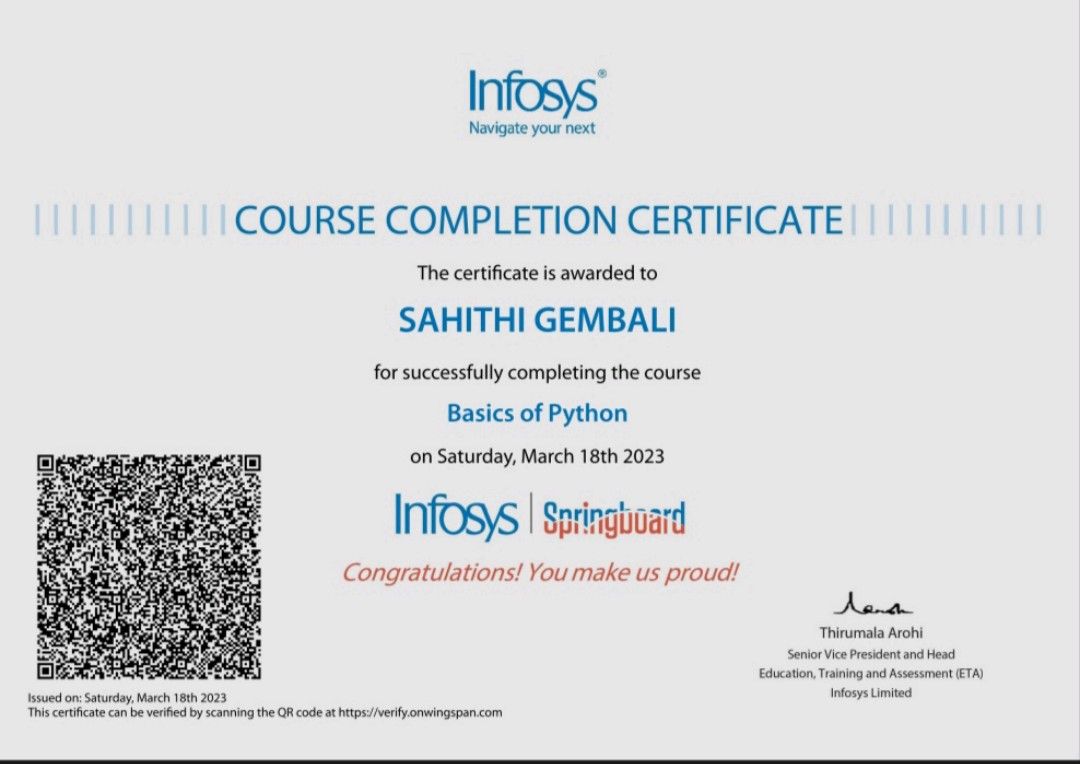 Gembali Sahithi on LinkedIn: Hello!!Connections here is my Course ... Gembali Sahithi on LinkedIn: Hello!!Connections here is my Course ...