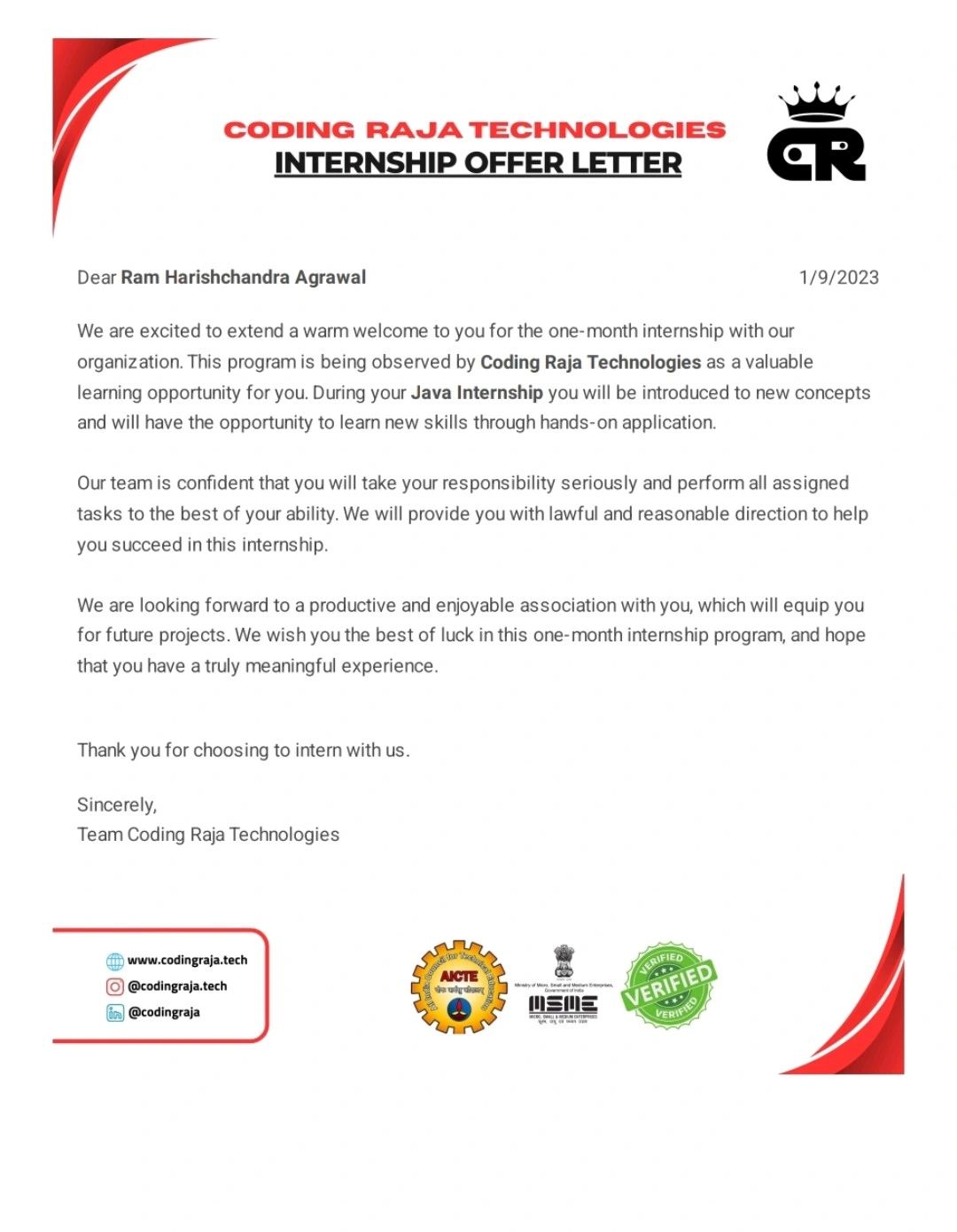 ram Agrawal on LinkedIn: #codingraja #internship #coding ram Agrawal on LinkedIn: #codingraja #internship #coding
