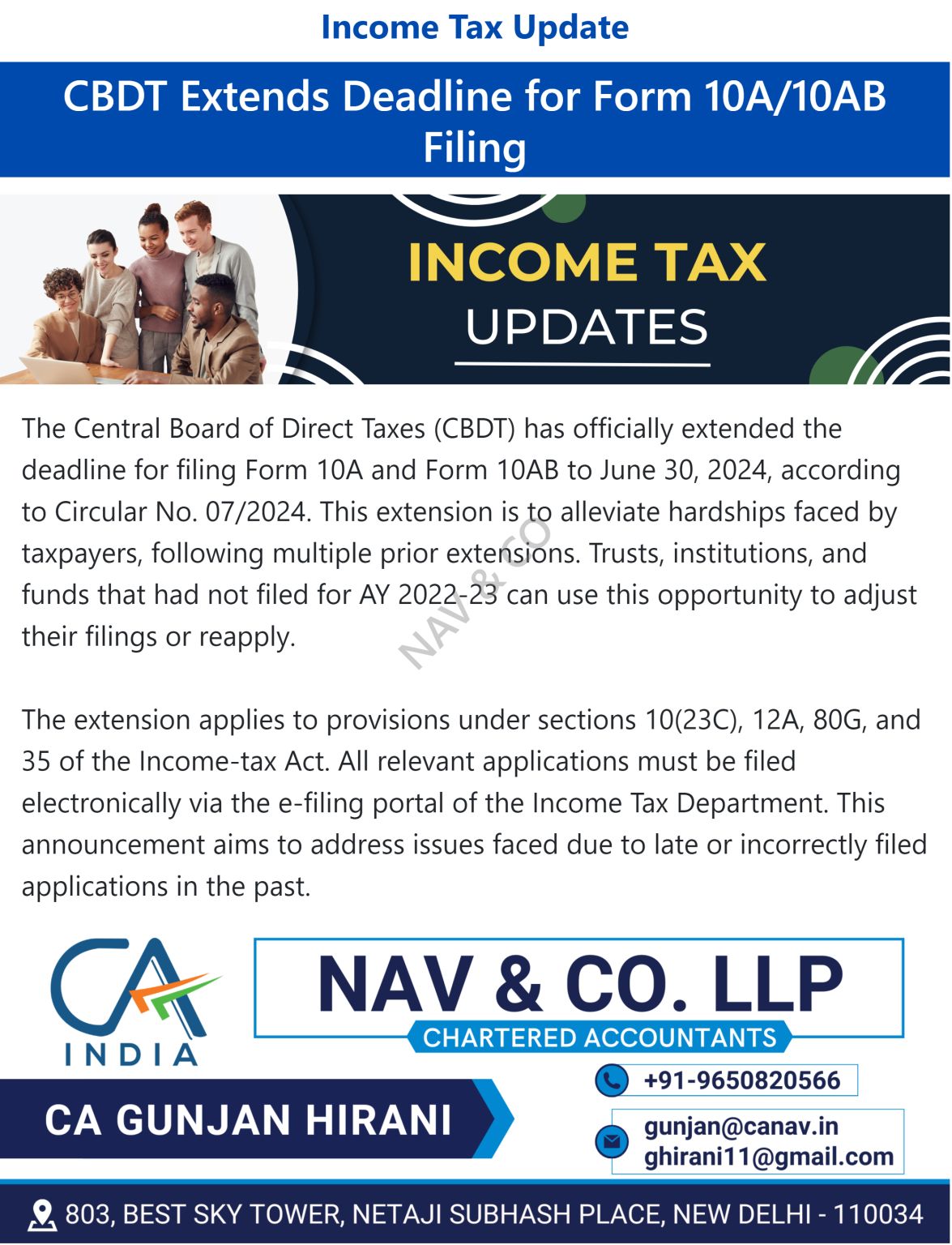 CA Gunjan Hirani on LinkedIn: 💲 CBDT extends Deadline for Form 10A/10AB ... CA Gunjan Hirani on LinkedIn: 💲 CBDT extends Deadline for Form 10A/10AB ...