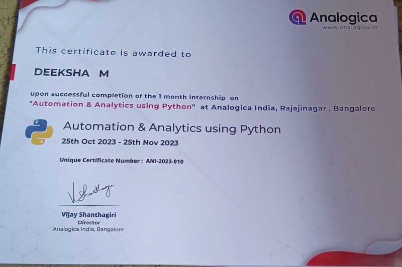 Deeksha Manjunath on LinkedIn: #internship #python #automation # ... Deeksha Manjunath on LinkedIn: #internship #python #automation # ...