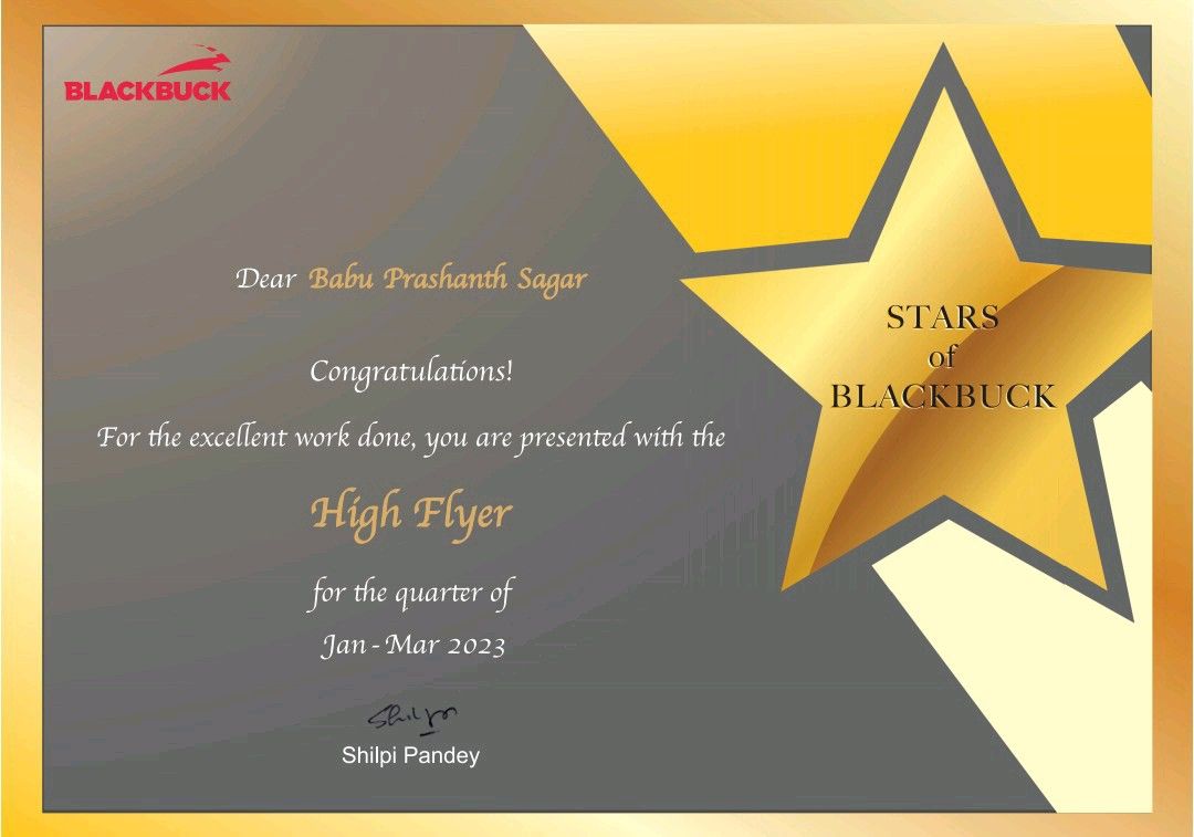 Babu Prashanth Sagar on LinkedIn: #starsofblackbuck #blackbuck Babu Prashanth Sagar on LinkedIn: #starsofblackbuck #blackbuck