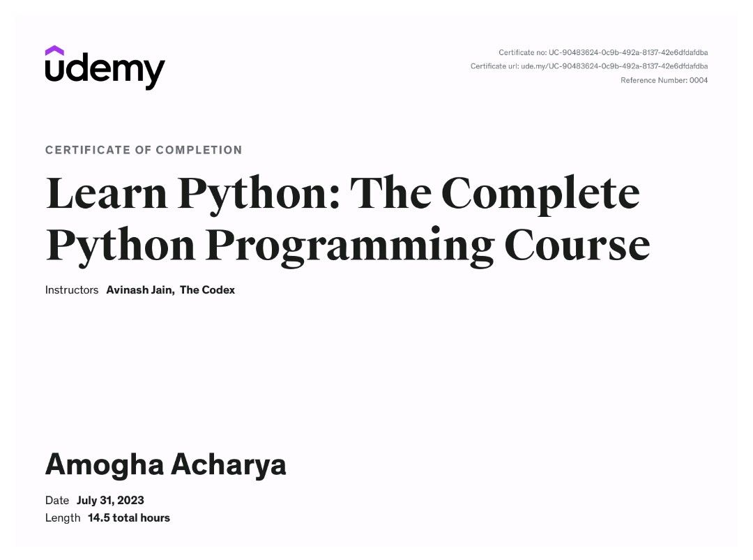 Amogha Acharya on LinkedIn: #udemy #python #learning #course Amogha Acharya on LinkedIn: #udemy #python #learning #course