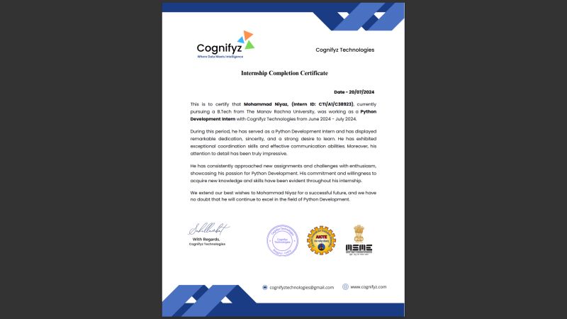 Mohammad Niyaz on LinkedIn: #python #cognifyz #cognifyztechnologies Mohammad Niyaz on LinkedIn: #python #cognifyz #cognifyztechnologies