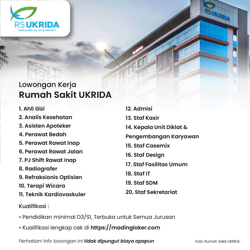 Lowongan Kerja - Madingloker.com on LinkedIn: Rumah Sakit UKRIDA ... Lowongan Kerja - Madingloker.com on LinkedIn: Rumah Sakit UKRIDA ...
