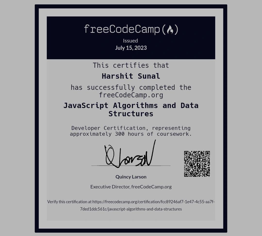 Harshit sunal on LinkedIn: #javascript #coding #certification # ... Harshit sunal on LinkedIn: #javascript #coding #certification # ...