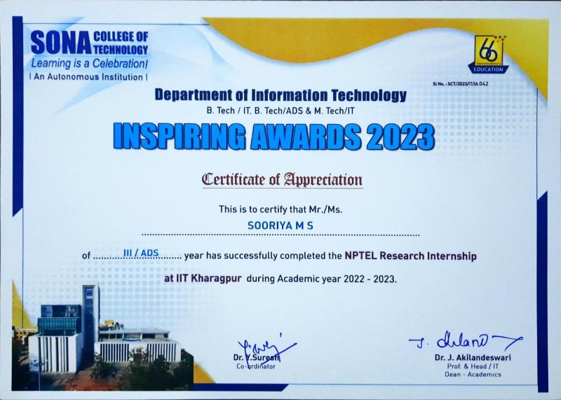 Sooriya MS on LinkedIn: #award #nptel #iitkharagpur #intern #internship ... Sooriya MS on LinkedIn: #award #nptel #iitkharagpur #intern #internship ...