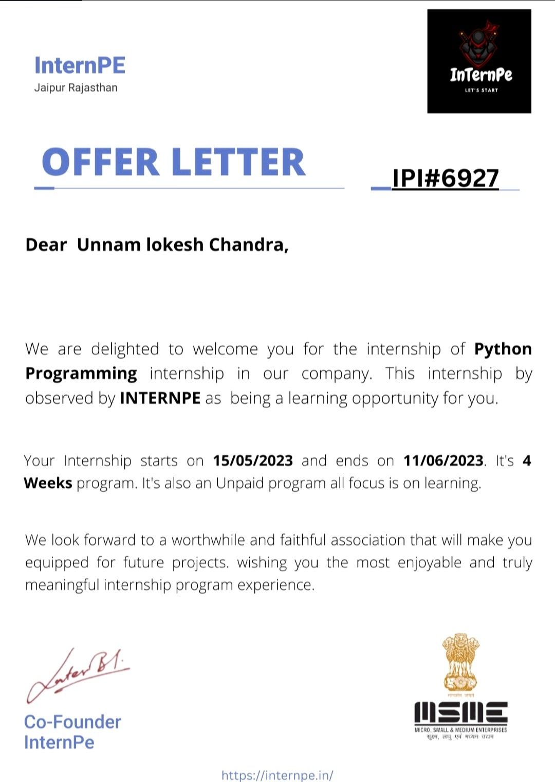 UNNAM LOKESH CHANDRA on LinkedIn: #python #internship # ... UNNAM LOKESH CHANDRA on LinkedIn: #python #internship # ...