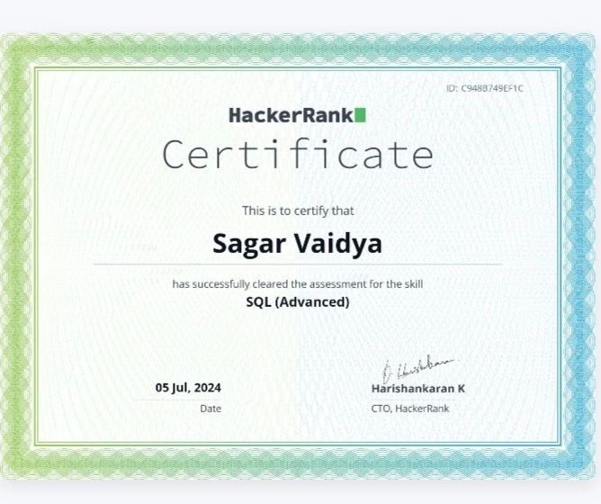 sagar vaidya on LinkedIn: #mysql #hackerrank #certification # ... sagar vaidya on LinkedIn: #mysql #hackerrank #certification # ...