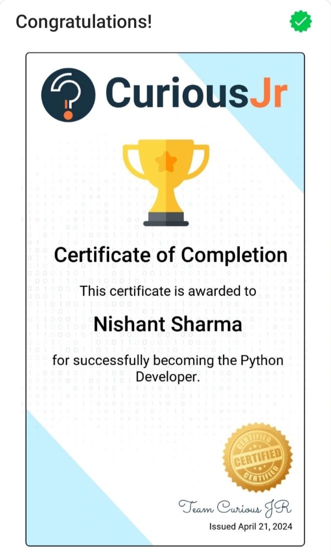 Nishant Sharma on LinkedIn: I was successfully completed my Python ... Nishant Sharma on LinkedIn: I was successfully completed my Python ...