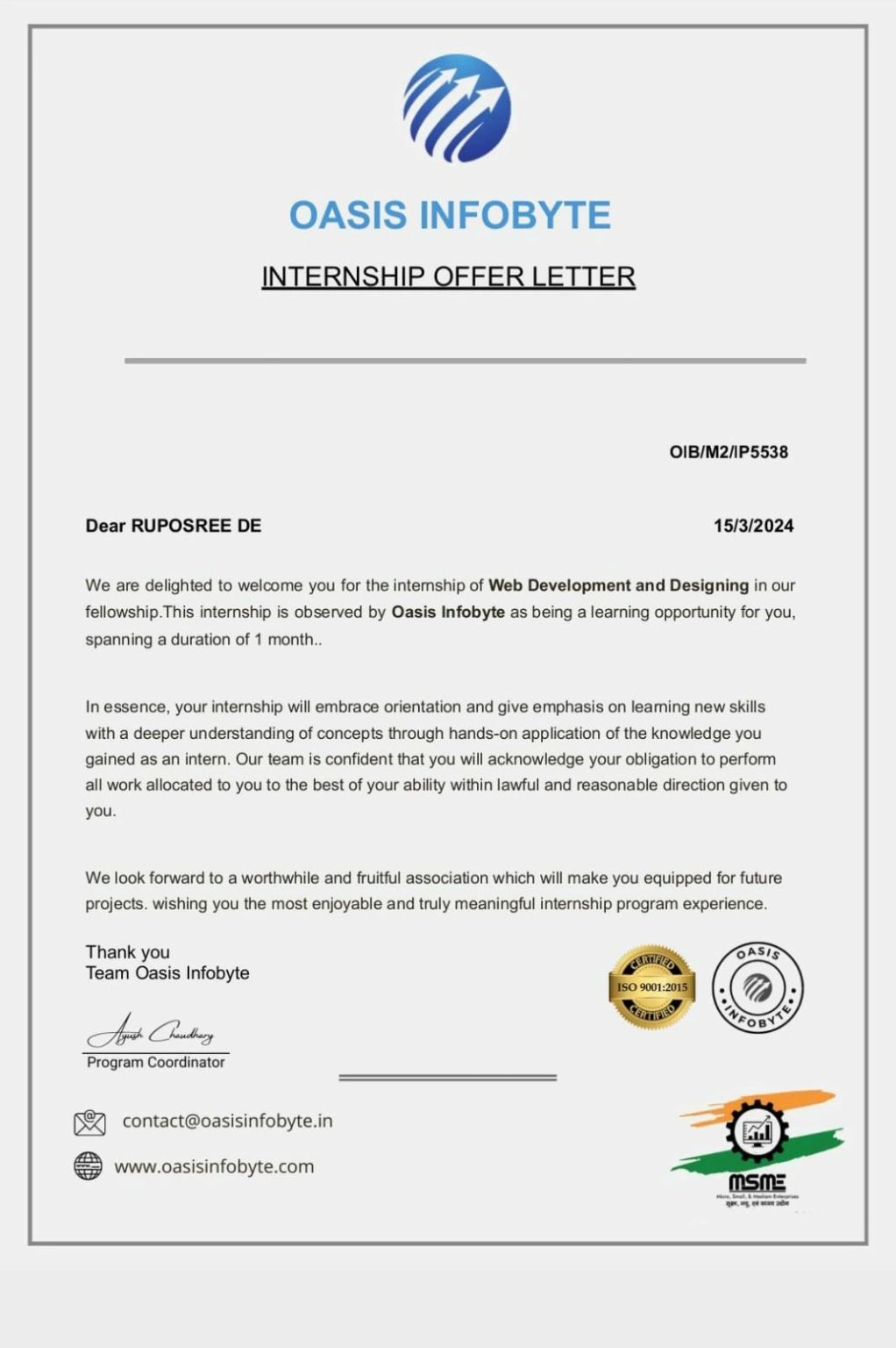 Ruposree De on LinkedIn: #offerletter #oasisinfobyte Ruposree De on LinkedIn: #offerletter #oasisinfobyte