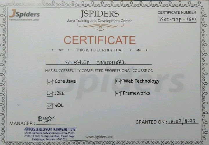 Vishwa Choudhari on LinkedIn: Successfully completed JAVA FULL STACK ... Vishwa Choudhari on LinkedIn: Successfully completed JAVA FULL STACK ...