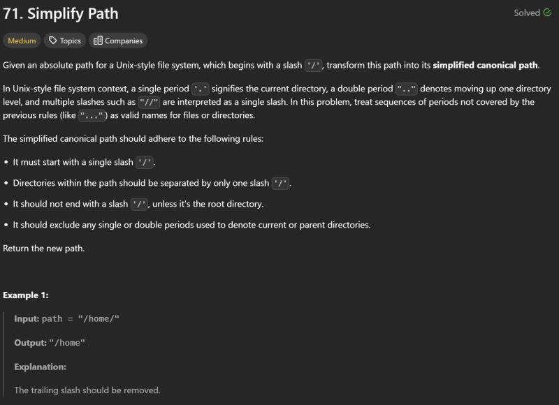 Hao Lam on LinkedIn: Random Leetcode Series Problem #71 - Simplify Path ... Hao Lam on LinkedIn: Random Leetcode Series Problem #71 - Simplify Path ...