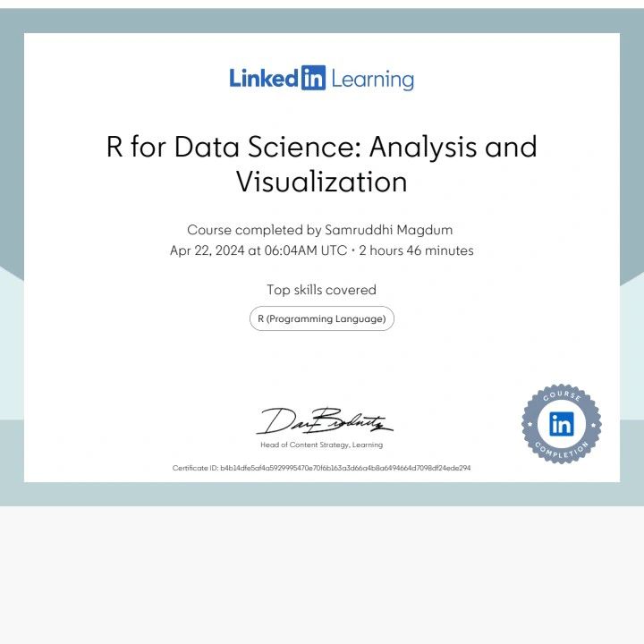 Graduated with R programming certificate | Samruddhi Magdum posted on ... Graduated with R programming certificate | Samruddhi Magdum posted on ...