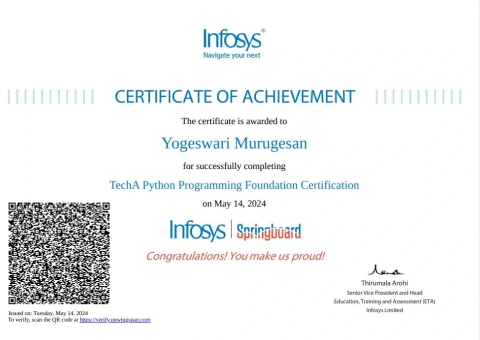 Yogeswari Murugesan on LinkedIn: #python #programming #certification # ... Yogeswari Murugesan on LinkedIn: #python #programming #certification # ...
