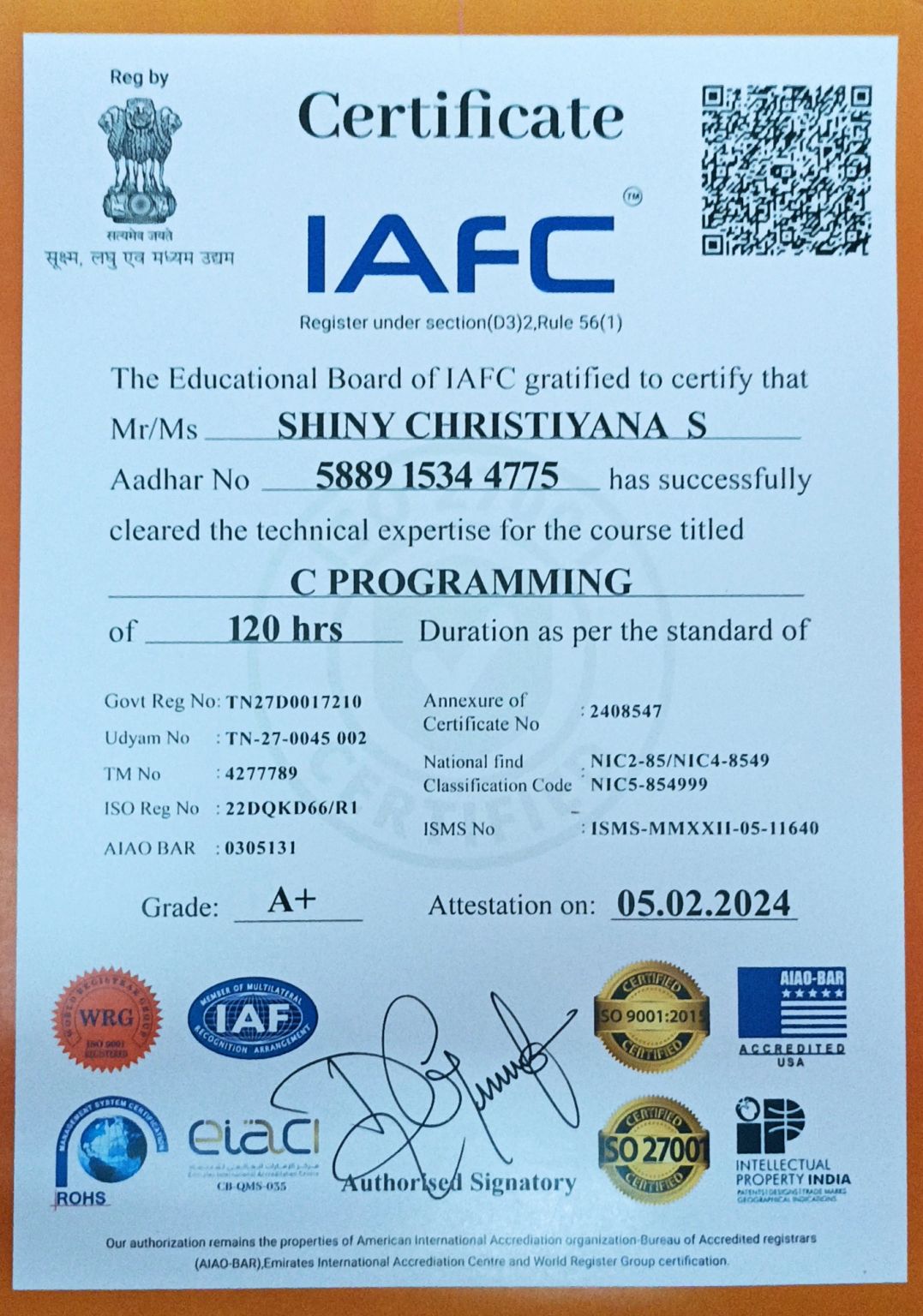 Shiny Christiyana on LinkedIn: #programming #certification #c # ... Shiny Christiyana on LinkedIn: #programming #certification #c # ...