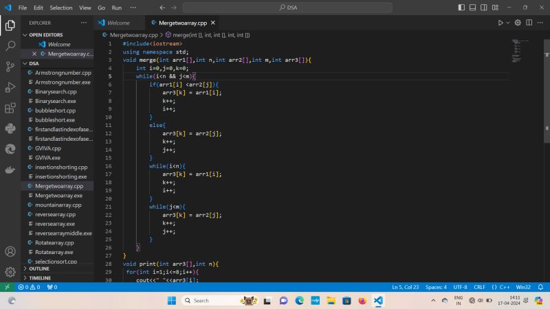 ABHIRANJAN SINGH on LinkedIn: merging of two shorted array .using c++ DSA ABHIRANJAN SINGH on LinkedIn: merging of two shorted array .using c++ DSA