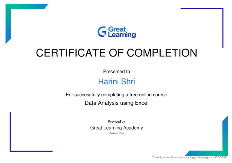 Completed an intensive course on Excel for data analysis! | Harini Shri ... Completed an intensive course on Excel for data analysis! | Harini Shri ...