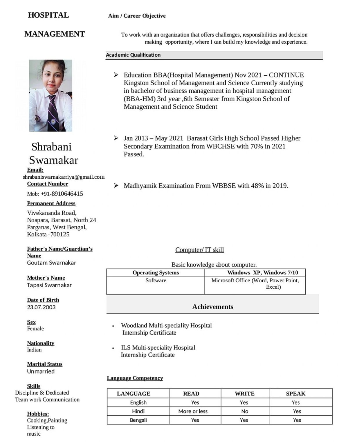 Shrabani Swarnakar on LinkedIn: Respected HR / Hiring Team, I am ... Shrabani Swarnakar on LinkedIn: Respected HR / Hiring Team, I am ...