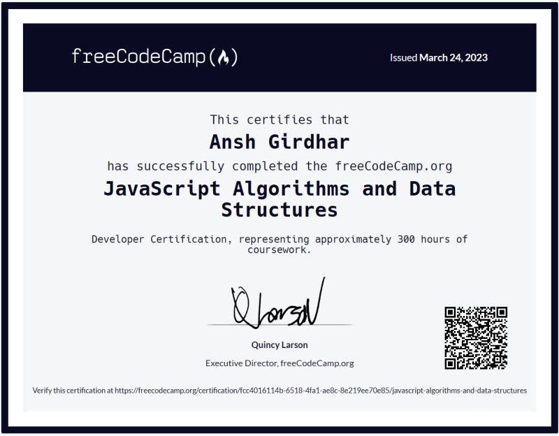 Ansh Girdhar on LinkedIn: #freecodecamp #javascript #algorithms # ... Ansh Girdhar on LinkedIn: #freecodecamp #javascript #algorithms # ...