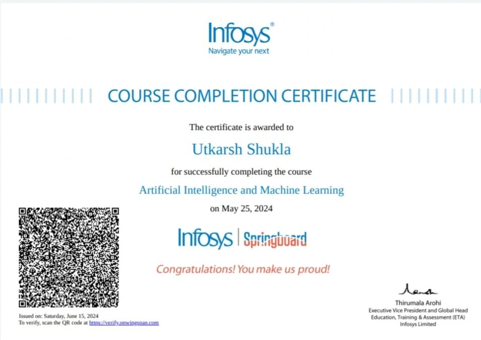 Utkarsh Shukla on LinkedIn: #infosysspringboard #aiml #ai Utkarsh Shukla on LinkedIn: #infosysspringboard #aiml #ai