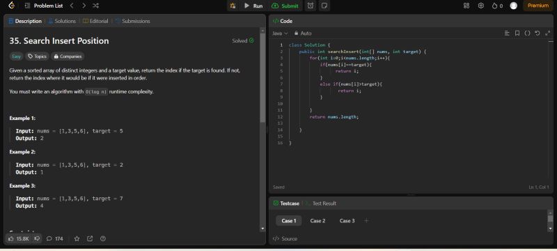 Palak Katara on LinkedIn: DAY 20/75 : LEETCODE Today question solved 35 ... Palak Katara on LinkedIn: DAY 20/75 : LEETCODE Today question solved 35 ...