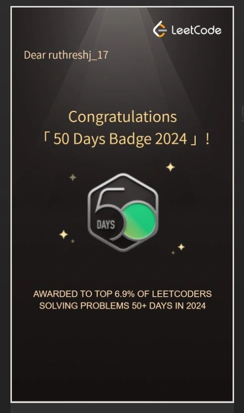 RUTHRESH J on LinkedIn: #leetcode #codingmilestone RUTHRESH J on LinkedIn: #leetcode #codingmilestone