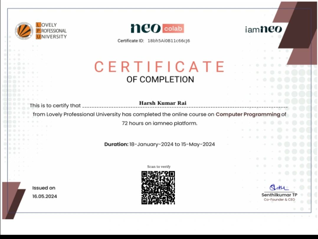 Harsh kumar Rai on LinkedIn: 🎓 Excited to share that I have ... Harsh kumar Rai on LinkedIn: 🎓 Excited to share that I have ...
