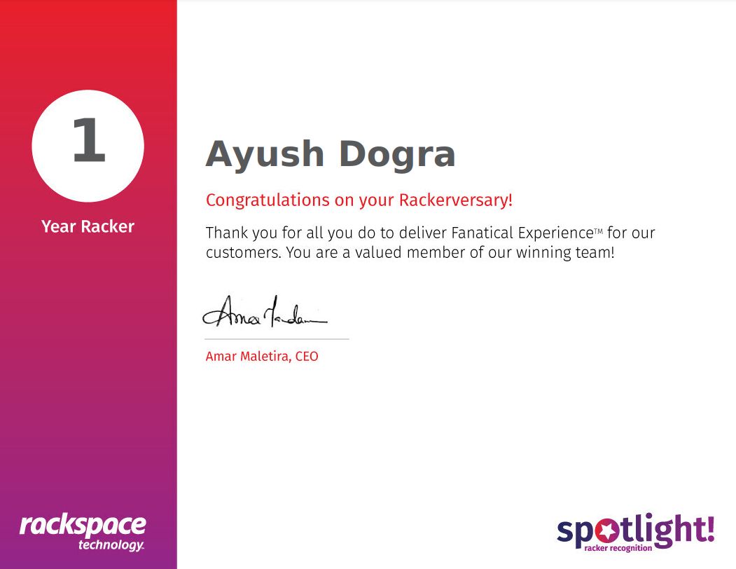 Ayush Raj Dogra on LinkedIn: #rackspace #rackspacetechnology Ayush Raj Dogra on LinkedIn: #rackspace #rackspacetechnology