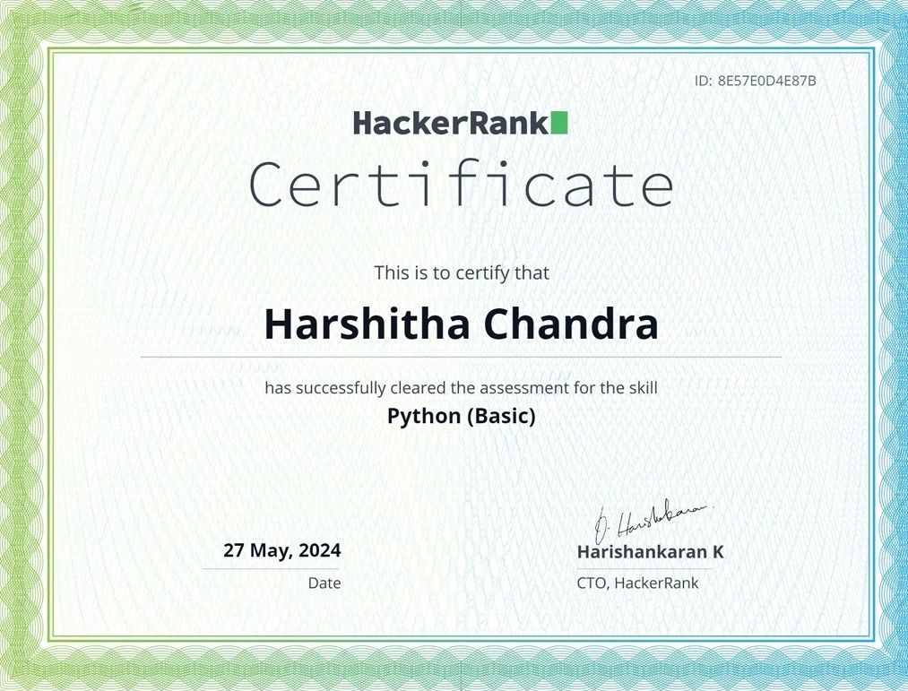 CHANDRA HARSHITHA on LinkedIn: #hackerrank CHANDRA HARSHITHA on LinkedIn: #hackerrank