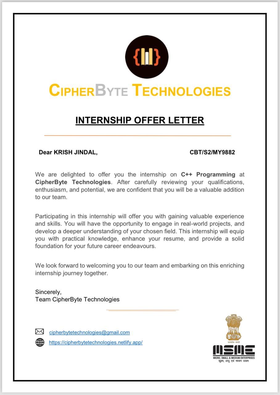 Krish Jindal on LinkedIn: #internship #cplusplus # ... Krish Jindal on LinkedIn: #internship #cplusplus # ...