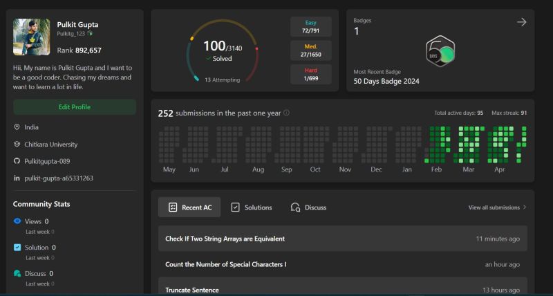 Completed 100 LeetCode questions! | Pulkit Gupta posted on the topic ... Completed 100 LeetCode questions! | Pulkit Gupta posted on the topic ...