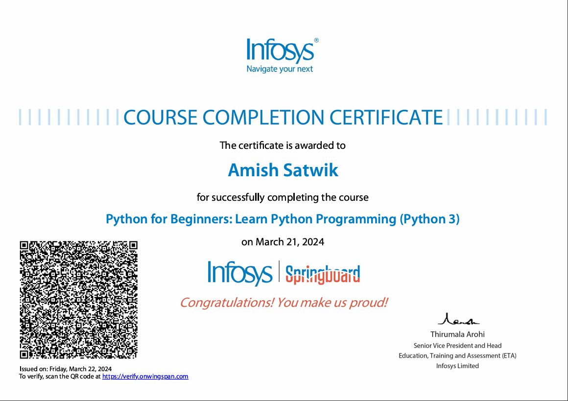Amish Satwik on LinkedIn: #pythonprogramming #infosysspringboard # ... Amish Satwik on LinkedIn: #pythonprogramming #infosysspringboard # ...