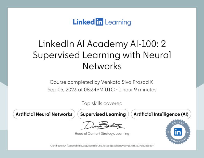 Venkata Siva Prasad K on LinkedIn: Certificate of Completion Venkata Siva Prasad K on LinkedIn: Certificate of Completion